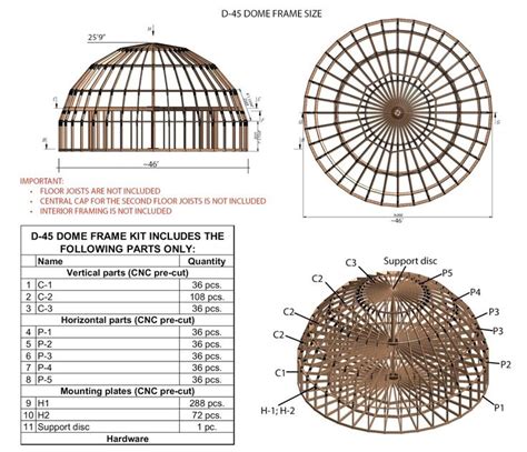 Moon House 45 Diam Dome Framing Kit 2345 Sq Ft Wood Prefab Diy Home