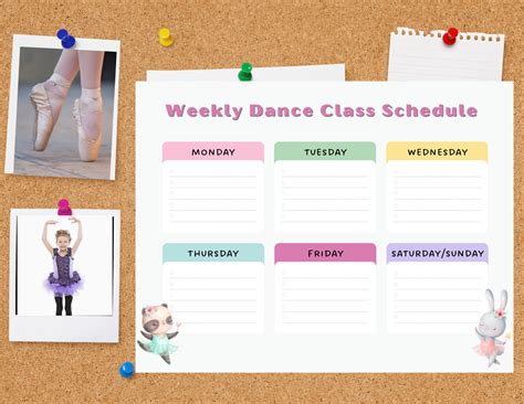 Weekly Dance Class Schedule Template Digital Printable Ballet Tap Jazz Dance Class Schedule