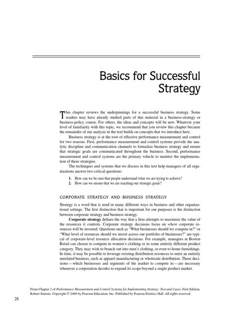 Performance Measurement And Control Systems For Implementing Strategy Robert Simons Pearson