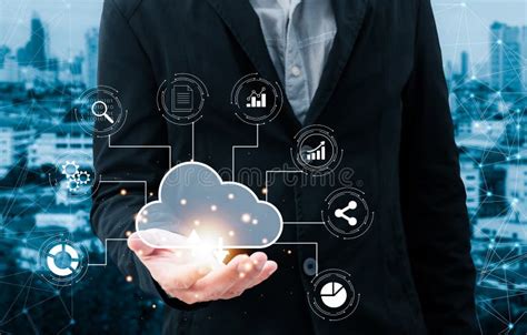 Man Holding Cloud Computing Diagram Show On Hand Data Storagecloud