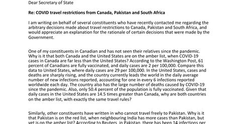 Letter Covid 19 Travel Restrictions Fleur Anderson Mp