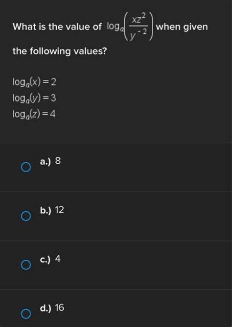 solved what is the value of loga y−2xz2 when given the