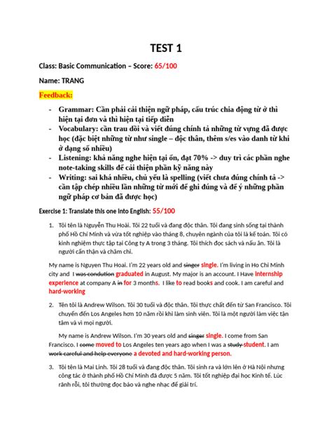 Test 1 Basic Communication Trang Pdf Ho Chi Minh City Language