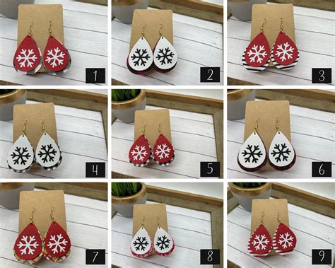 Snowflake Faux Leather Earrings Christmas Earrings Stacked Teardrop