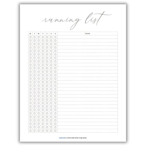 Running List Running Task List Printable Pdf Running Method To Do