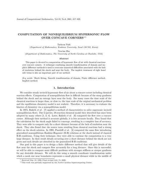 Global Science Press Computation Of Nonequilibrium Hypersonic Flow