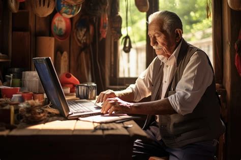 Premium AI Image Old Man Using Computer