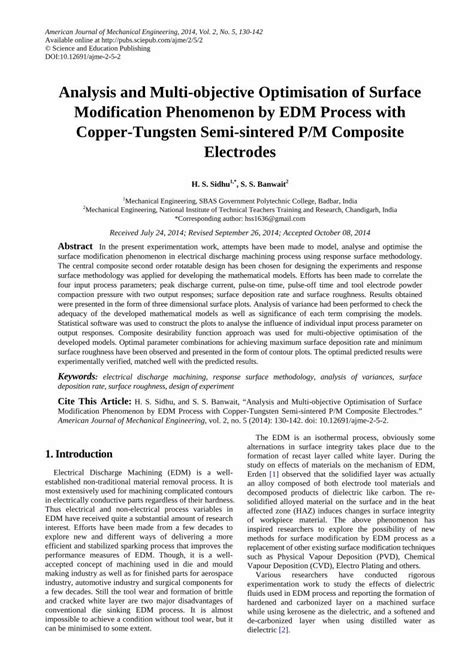 Pdf Analysis And Multi Objective Optimisation Of Surface Ajme 2 5 2 Ajme 2
