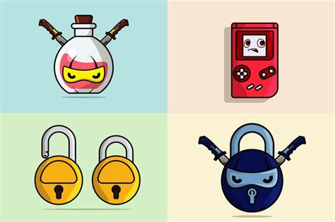 Premium Vector Set Of Padlock For Password Secure With Gamepad Vector Illustration Technology