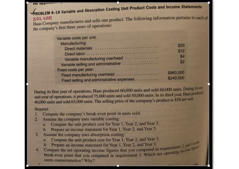 solved problem 6 18 variable and absorption costing unit
