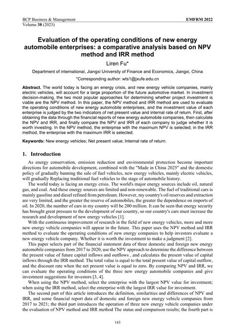 Pdf Evaluation Of The Operating Conditions Of New Energy Automobile Enterprises A Comparative