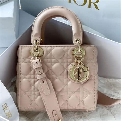 Dior Small Lady Dior Bag In Powder Pink Lambskin Gz Luxuries