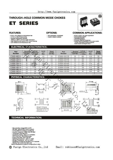 Et Series High Frequency Transformer Fusign Electronics Co Ltd