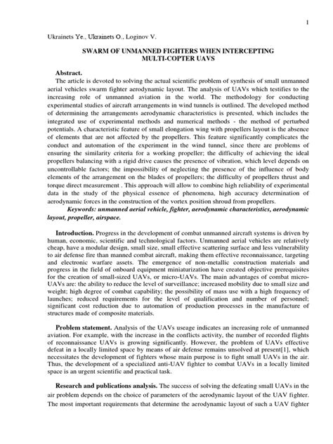 Article Swarm Of Unmanned Fighters Pdf Aircraft Unmanned Aerial