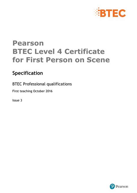 Pdf Pearson Btec Level 4 Certificate For First Person Summary Of
