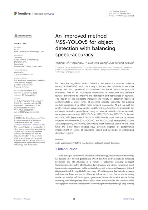 Pdf An Improved Method Mss Yolov5 For Object Detection With Balancing