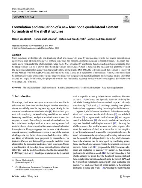 Pdf Formulation And Evaluation Of A New Four Node Quadrilateral