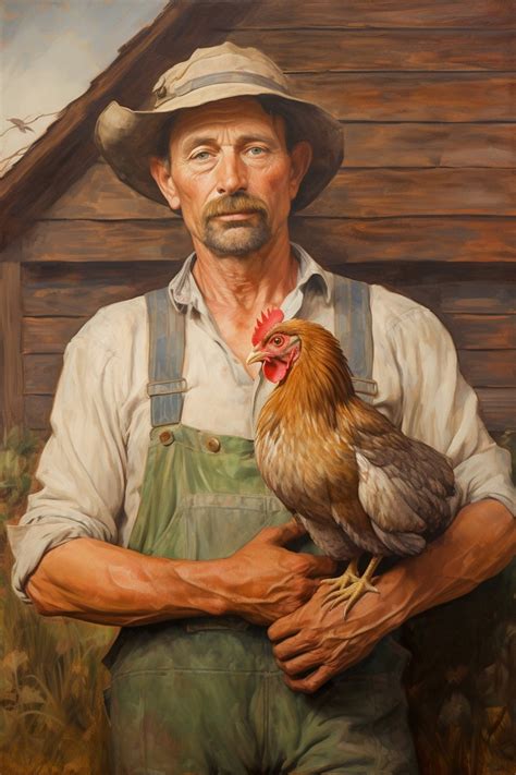 Vintage Farm Print Farmer And His Rooster Farmhouse Country Art Vintage