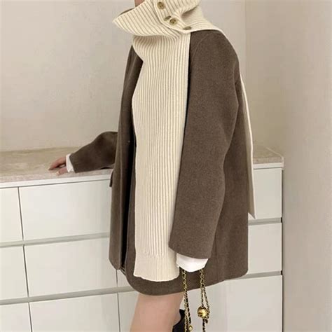 페이크목폴라 여성 하이넥 니트 단추 넥워머 목도리