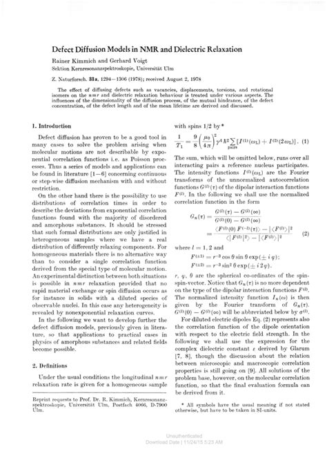 Pdf Defect Diffusion Models In Nmr And Dielectric Relaxation