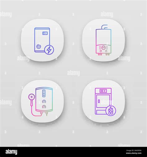 Chauffage App Icons Set Chauffe Eau électrique Gaz Et électrique