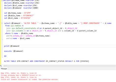 Set Default Value Error On Sql Server Microsoft Qanda