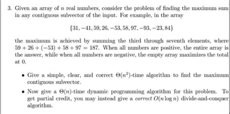 Solved 3 Given An Array Of N Real Numbers Consider The