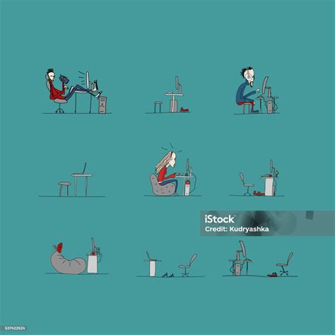 Programmers At Work Office Life Sketch For Your Design Stock Illustration Download Image Now
