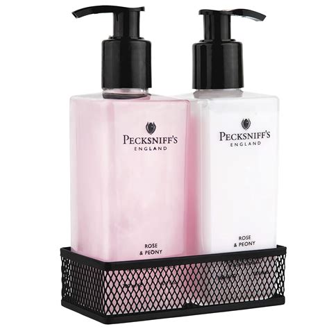 Pecksniffs Rose And Peony Handwash And Lotion Caddy With 1l