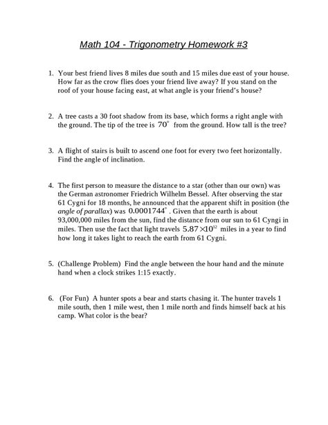 trigonometry homework 3 participant observation soca 104 docsity