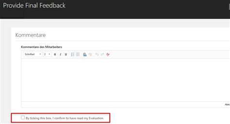 Performance Document Employee Final Feedback Tickbox — Cloud Customer Connect