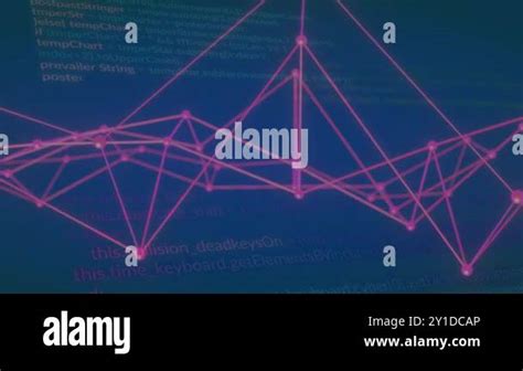 network connections and data processing animation over programming code