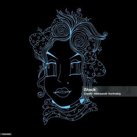 머리를 가진 여자의 얼굴 활 손으로 그린 스케치 클로즈업 가공의 인물에 대한 스톡 벡터 아트 및 기타 이미지 가공의 인물