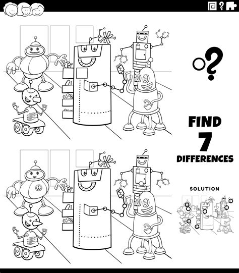 differences educational game with robots coloring book page 1945130 vector art at vecteezy