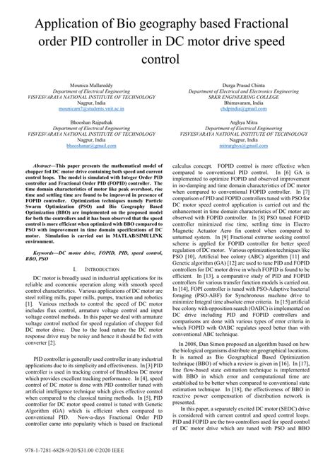 (PDF) Application of Bio geography based Fractional order PID controller in DC motor drive speed ...