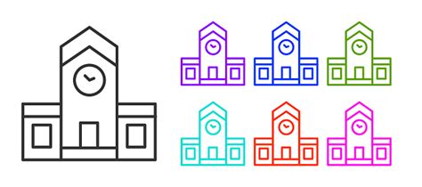 흰색 배경에 격리 된 검은 줄 기차역 아이콘 다채로운 아이콘을 설정합니다 벡터 건축에 대한 스톡 벡터 아트 및 기타 이미지 건축 건축하기 관광 Istock