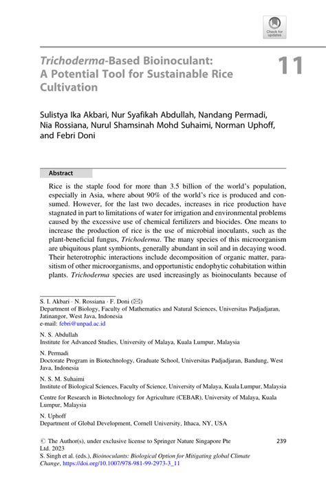 Pdf Trichoderma Based Bioinoculant A Potential Tool For Sustainable Rice Cultivation