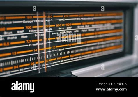 Tuning Analog Scale Of The Retro Radio With The Names Of Cities Radio Stations And Frequency