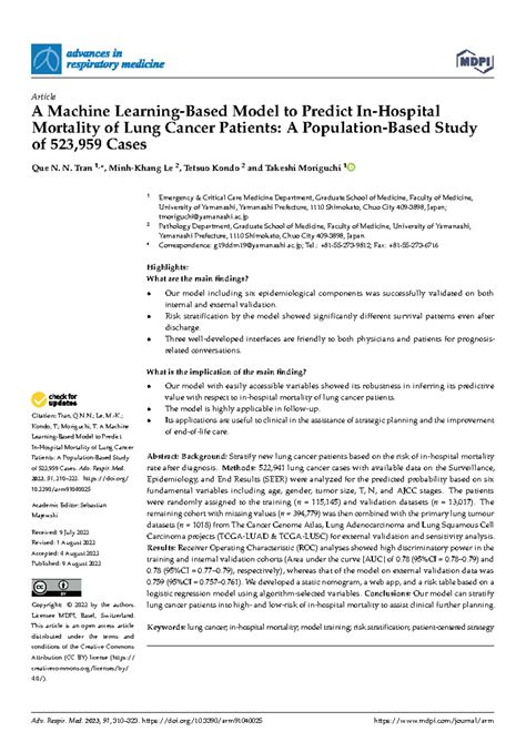 A Machine Learning Based Model To Predict In Hospital Mortality Of Lung Cancer Patients A