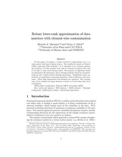 Pdf Robust Low Rank Approximation Of Data Matrices With Elementwise Contamination