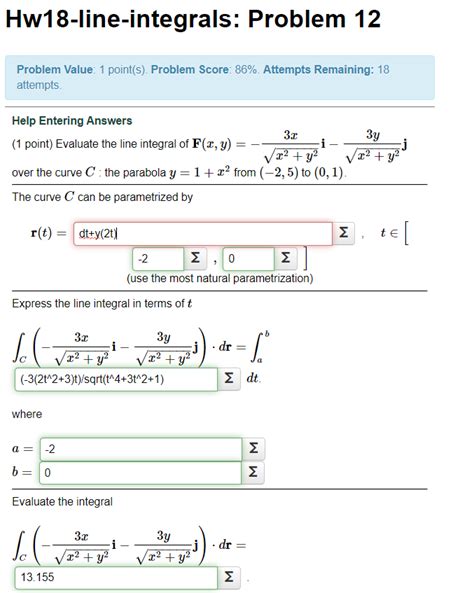 solved hw18 line integrals problem 12 problem value 1