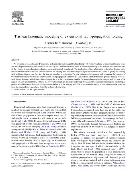 Pdf Trishear Kinematic Modeling Of Extensional Fault Propagation Folding
