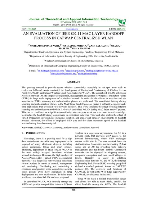 pdf an evaluation of ieee 802 11 mac layer handoff process in capwap