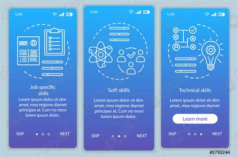 Skills Blue Gradient Onboarding Mobile App Page Screen Vector Template