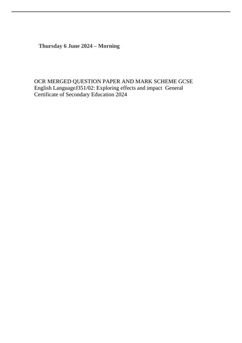 OCR MERGED QUESTION PAPER AND MARK SCHEME GCSE English LanguageJ351 02 Exploring Effects And