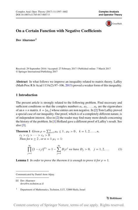 On A Certain Function With Negative Coefficients Request PDF