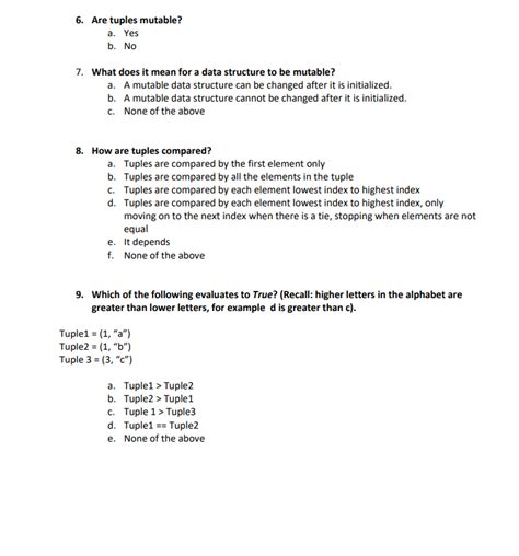 Solved 1 A Tuple Is Not A Collection A True B False 2
