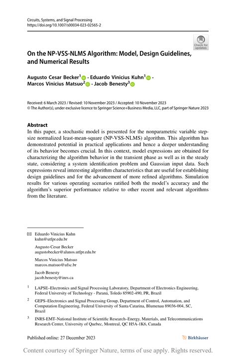 on the np vss nlms algorithm model design guidelines and numerical