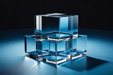 Blue Glass Cubes Stacked On Reflective Surface Premium Ai Generated Image