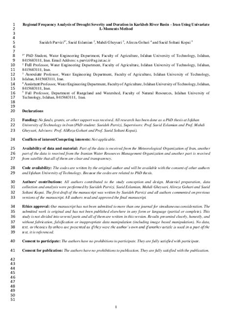 Pdf Regional Frequency Analysis Of Drought Severity And Duration In Karkheh River Basin Iran